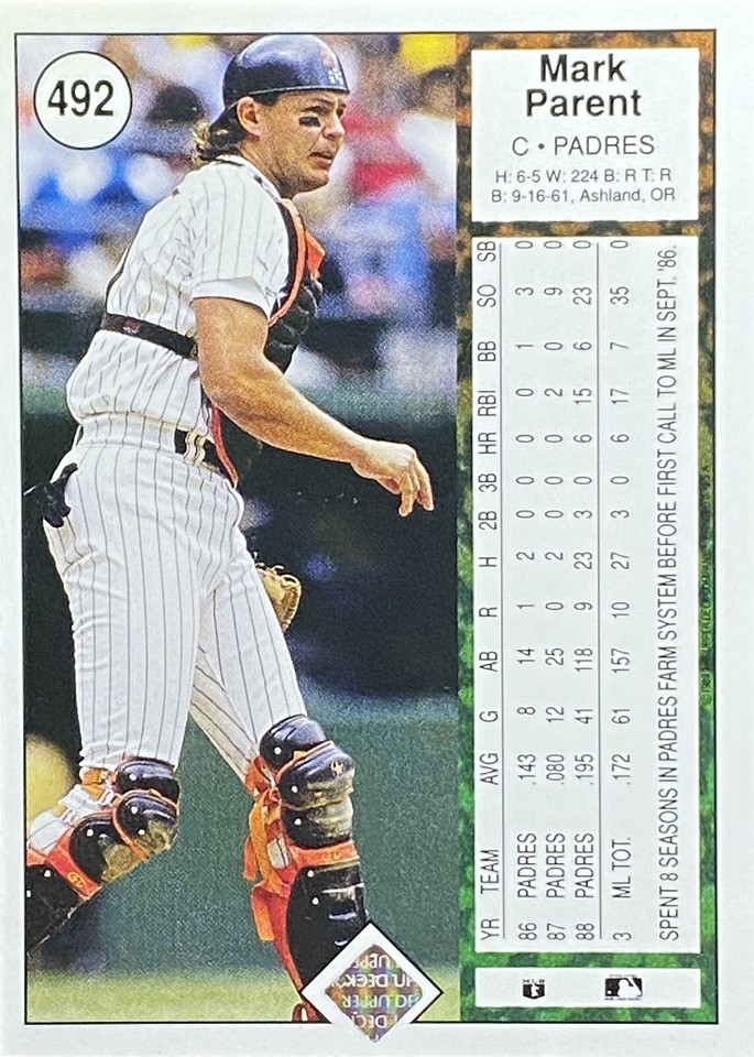 1989 Upper Deck Rookie #492 Mark Parent San Diego Padres Baseball Card ...