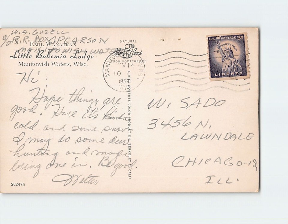 Postcard Emil Wanatka's Kittle Bohemia Lodge Manitowish Waters ...