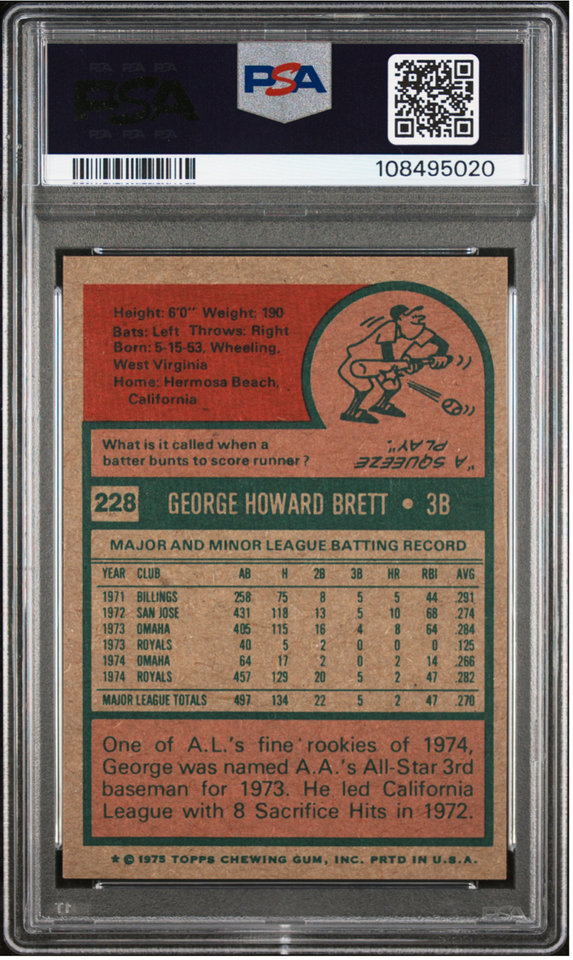 1975 TOPPS George Brett #228 Rookie RC PSA 7 | eBay