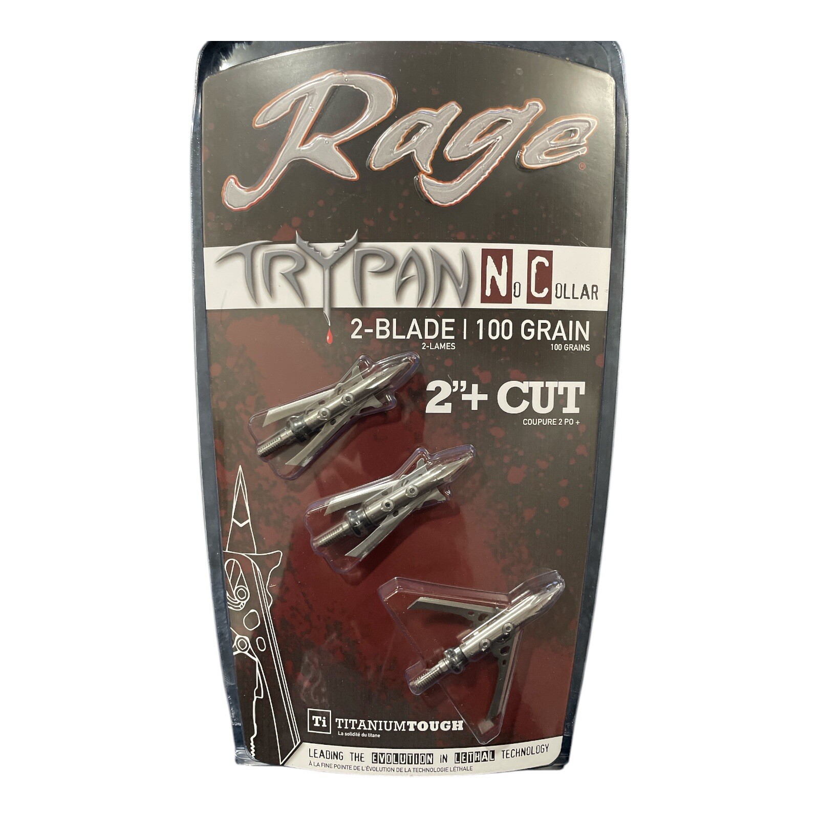 Rage Trypan No Collar 2-Blade 100 Grain 2" Cut Hypodermic Broadheads 3-Pack New | eBay