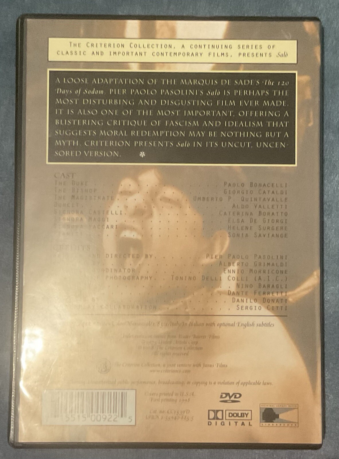 Salo, The 120 Days of Sodom - Criterion Collection 1st Print (Read ...