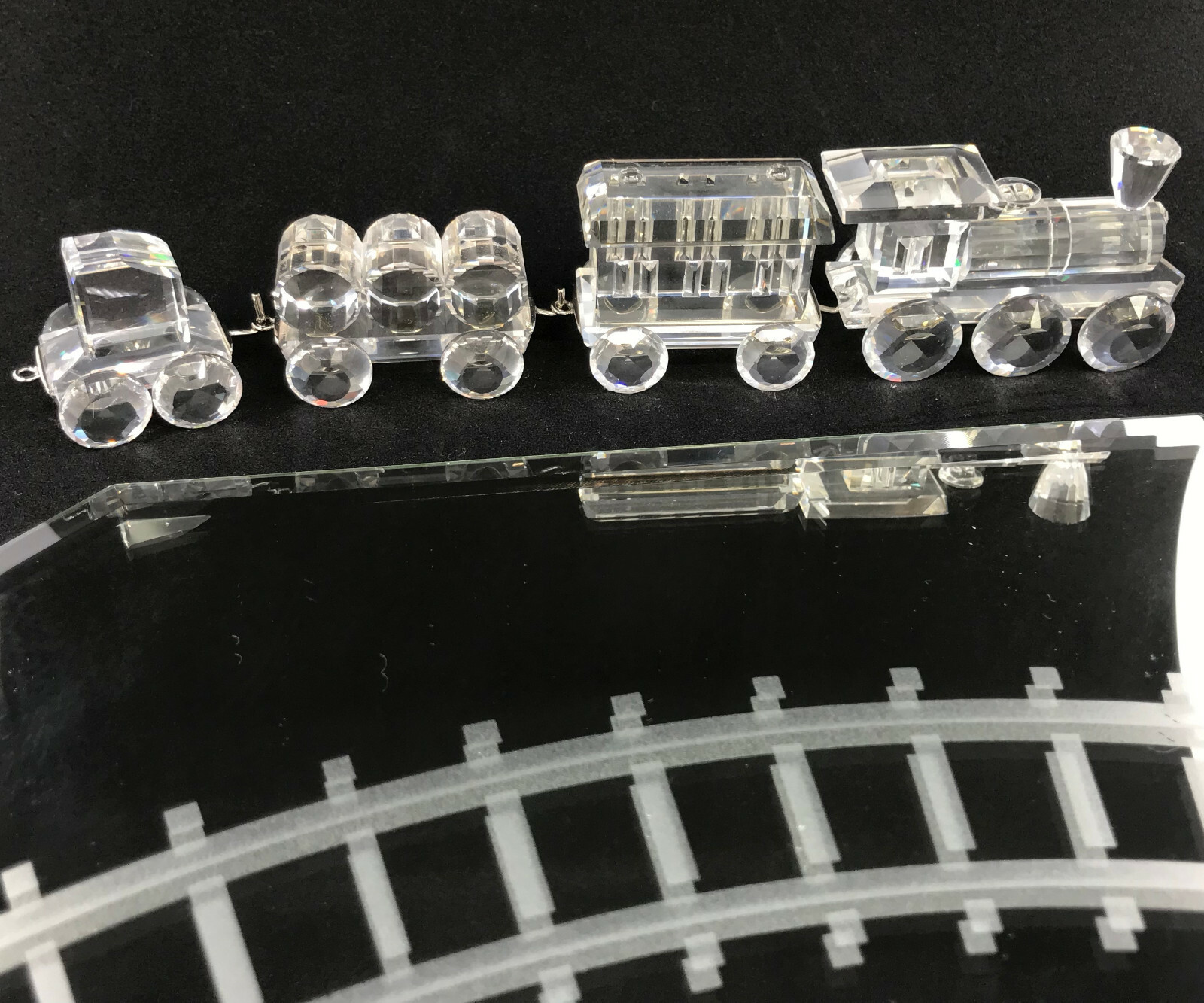 Swarovski Crystal Large Train set 4 Cars w Mirror Painted Tracks 1988 ...