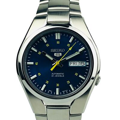 Seiko 5 Automatic Blue Dial Silver Stainless Steel Mens Watch SNK615K1 ...
