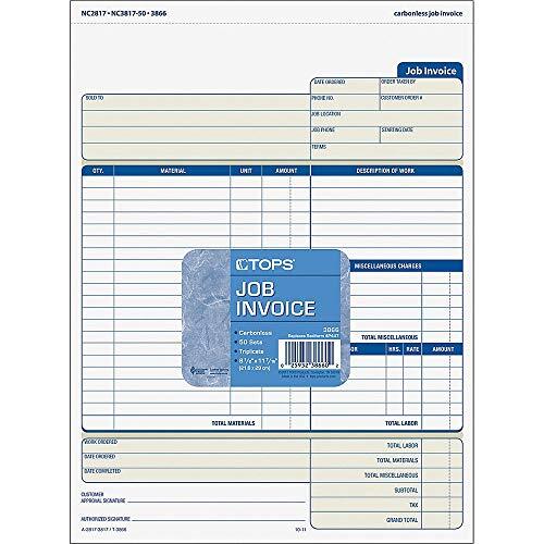 TOPS Job Invoice with Materials List 3-Part Carbonless 8.5 x 11 Inches ...