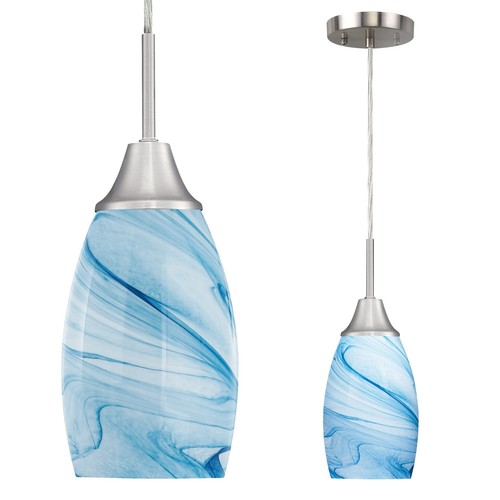 Mini Glass Pendant Light 1-Pack with Handblown Blue Marble Art Oval ...