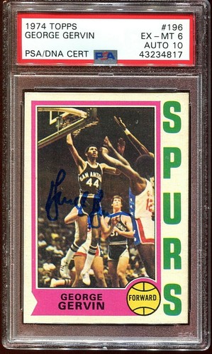 1974 TOPPS GEORGE GERVIN RC rookie #196 PSA 6 DNA AUTO GEM MINT 10 ...