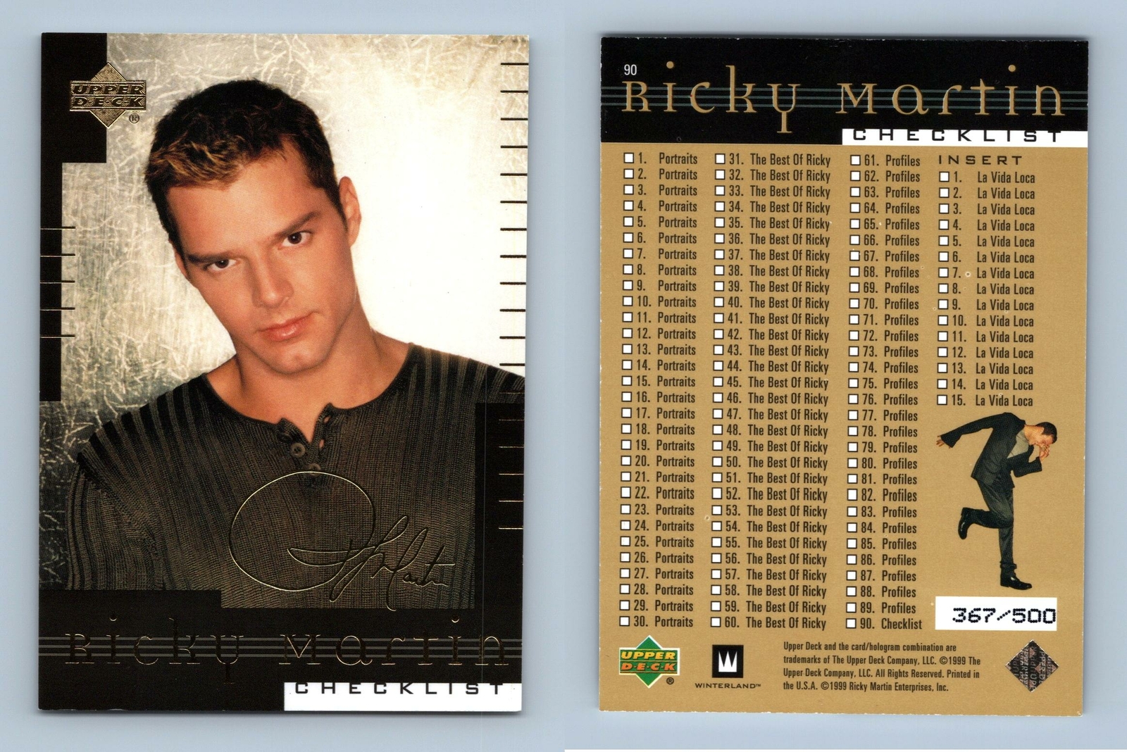 Checklist #90 Ricky Martin 1999 Upper Deck Gold Signature #367/500 ...