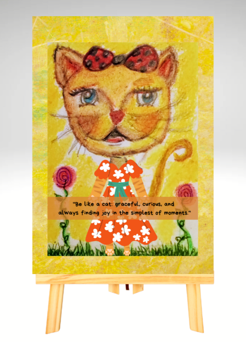 ACEO Cat Original Print of Painting Whimsical Surreal Artwork Cartoon ...
