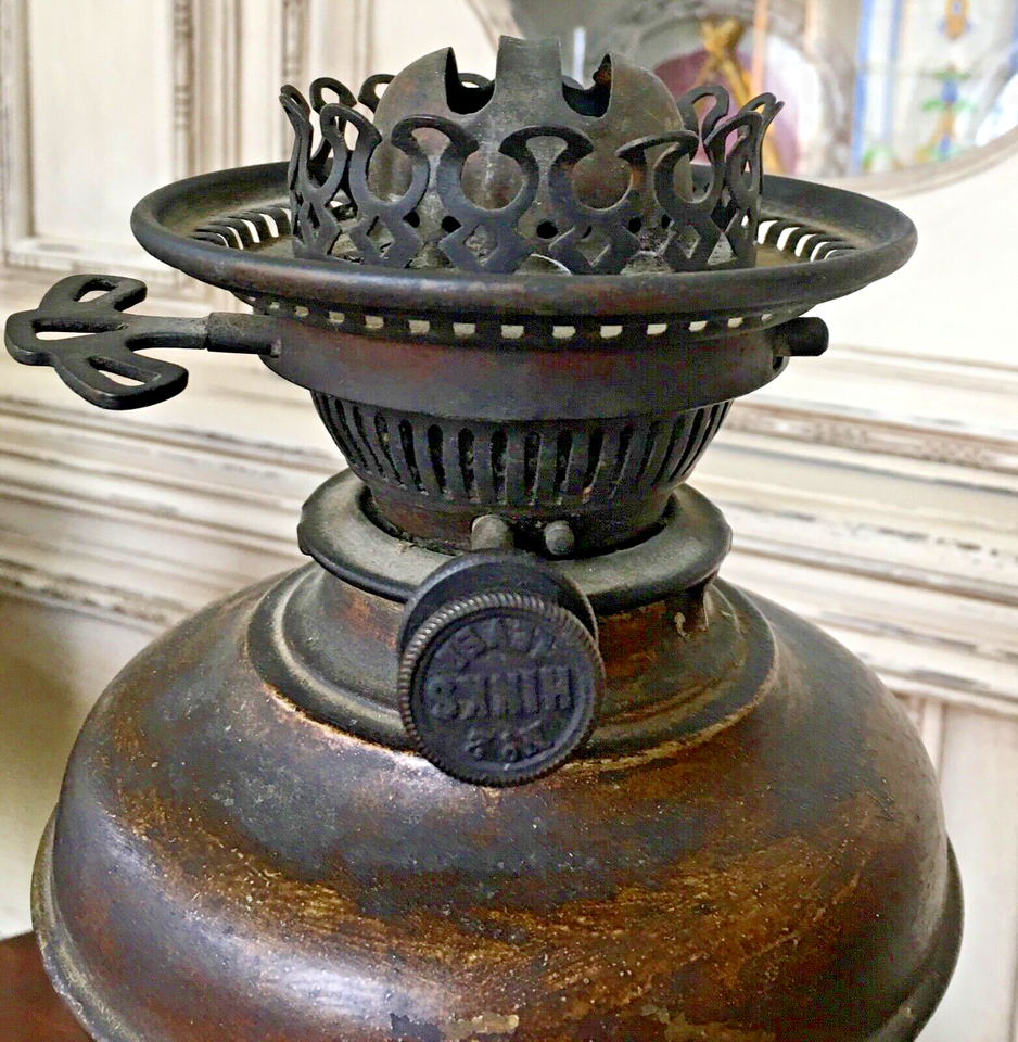 Antique J. Hinks & Son Brass/ Copper Oil Lamp w/ #2 Lever Burner C ...