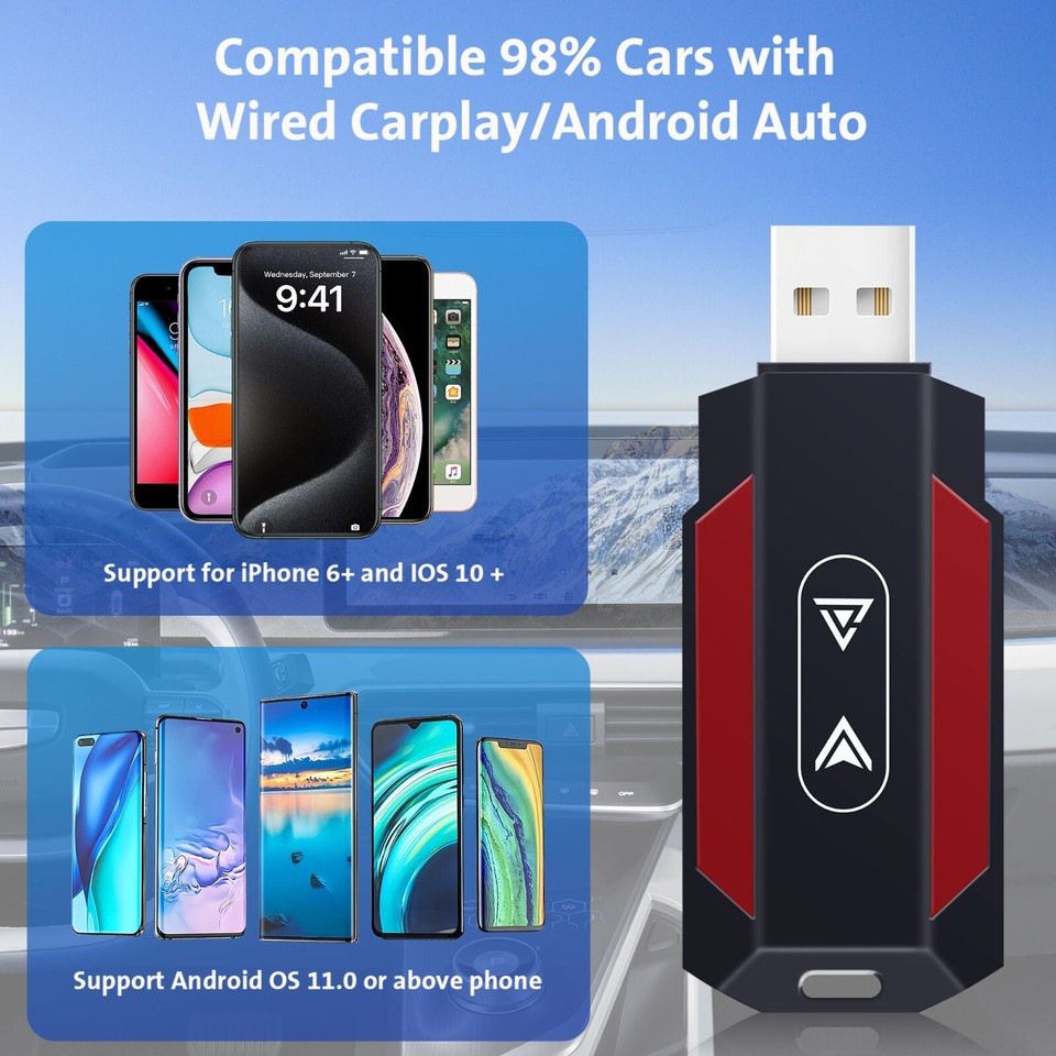 Bluetooth Wifi Android Auto Adapter Portable Wireless Apple Carplay ...