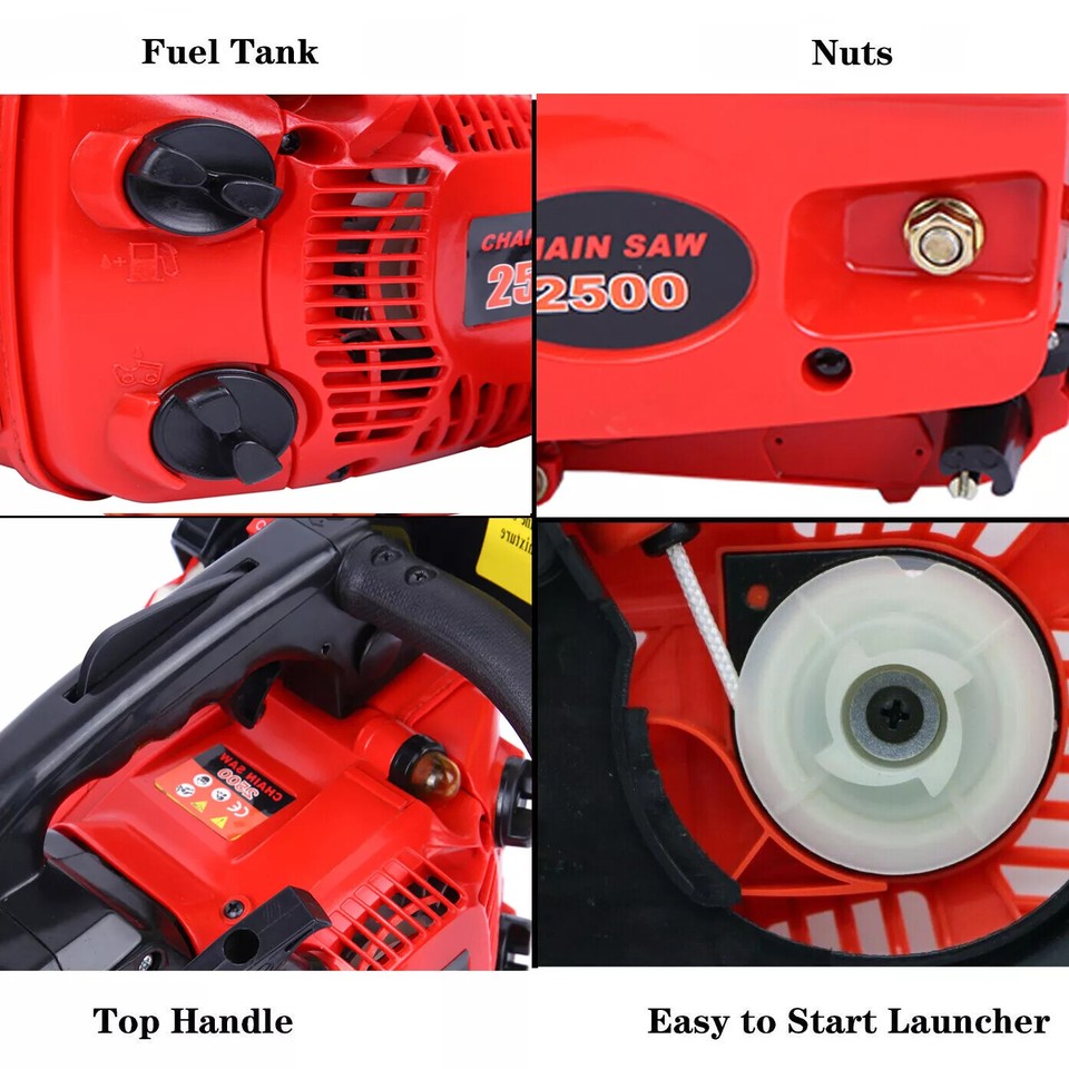 25.4cc Gas Top 2-Stroke Engine Handle Chainsaw 12''Bar Chain Cut Tree ...