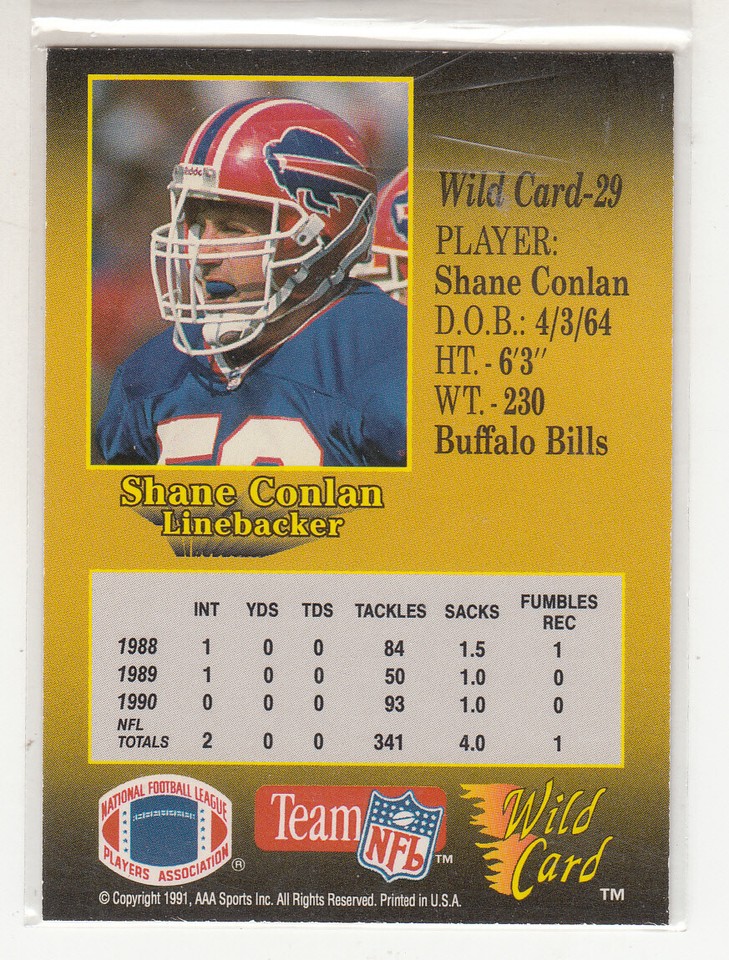 SHANE CONLAN 1991 Wild Card NFL #29 Parallel 5 Stripe Buffalo Bills ...