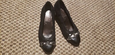 AGL Attilio Cap Toe Pump Metallic Suede/Black Patent Leather Heels Size ...