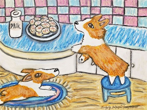 Corgi stealing Cookies Dog 13x19 Art PRINT Signed by Artist KSams Welsh ...