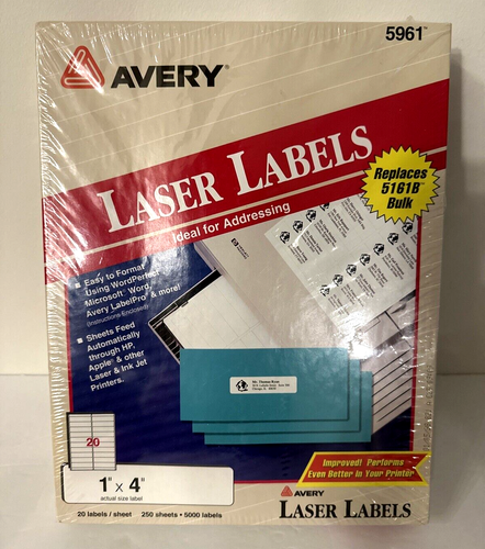 Avery 5961 Laser Labels 1"x4" Ideal for Addressing 5000 Labels 250 ...