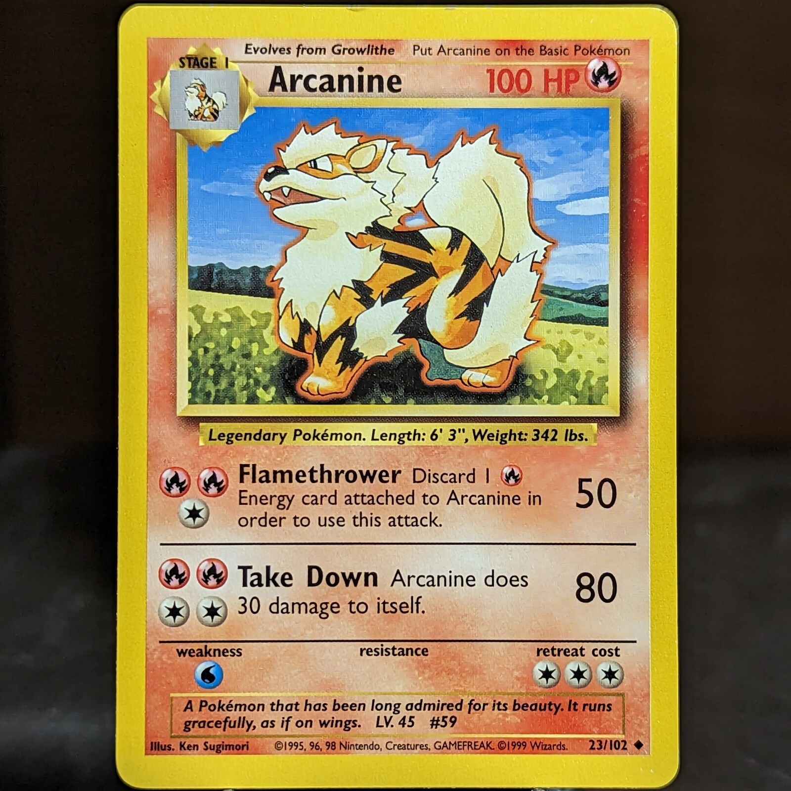 Arcanine 23/102 LP/NM Base Set Unlimited Pokemon WotC Vintage Card paw ...