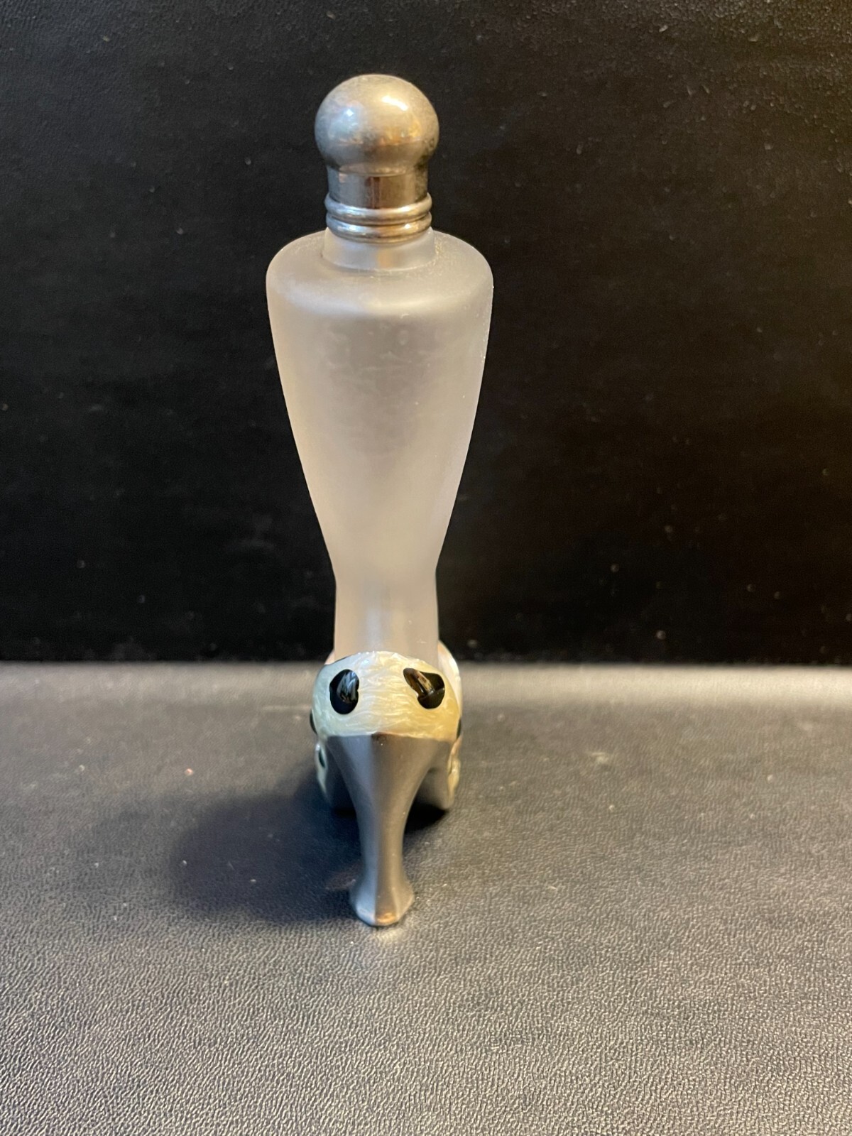 Enamel White w/Black Spots High Heel Shoe w/ Glass Leg Perfume Bottle/w ...