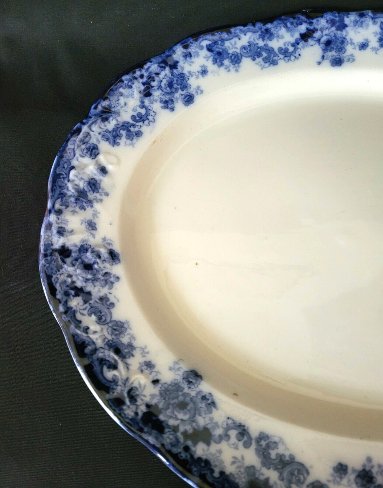 Antique Bishop & Stonier Flow Blue Floral Oval Platter Ilam Bisto ...