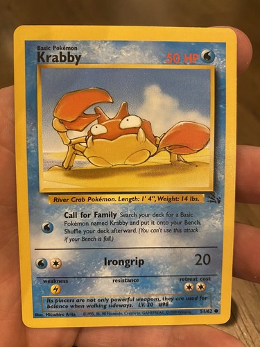 RARE MISPRINT - 1999 WOTC Pokémon “FOSSIL SLASH KRABBY" Logo Symbol ...