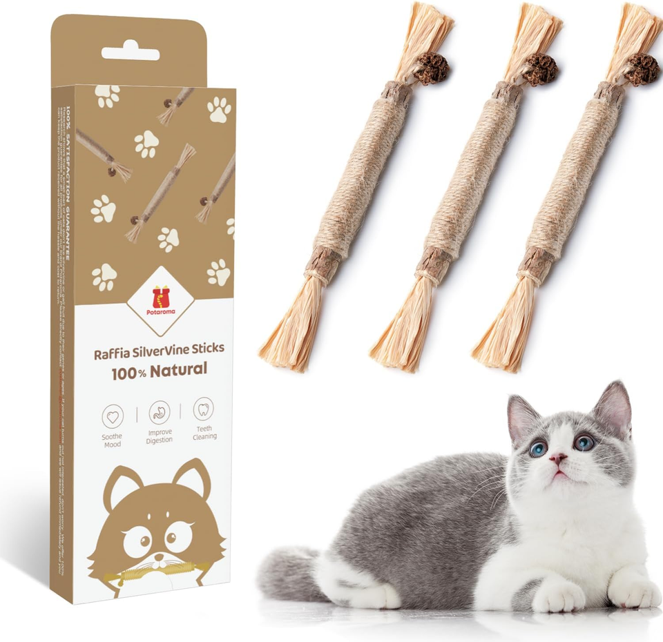 3 Pack Natural Silvervine Sticks Cat Toys, Catmint Silvervine Blend ...