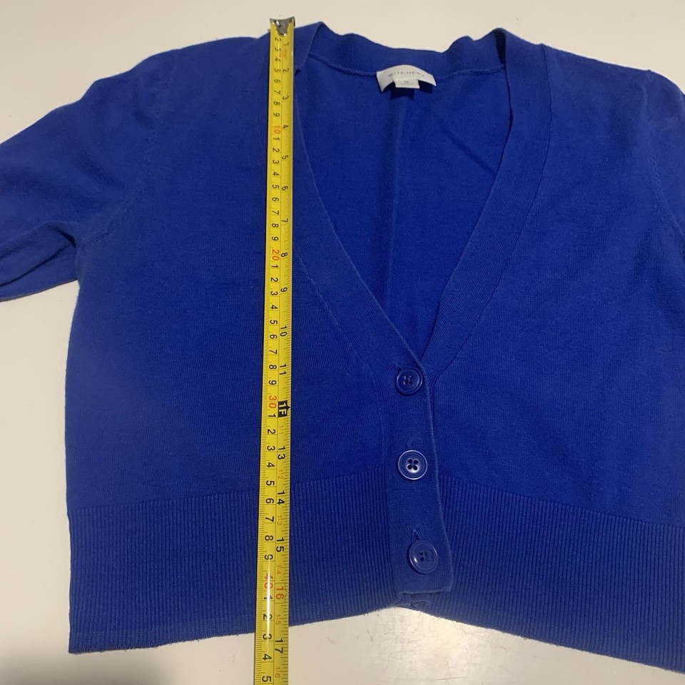 WITCHERY Cotton Cobalt Blue Button Up Cardi Size Medium Short Sleeved ...