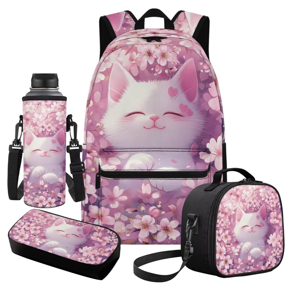 Cat Backpack for School Girls Cute Pink Backpack and Lunch Box for ...