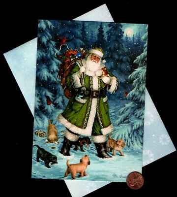 HTF Christmas Santa Playing Puppies Dogs Kittens Cat Toys Snow Greeting ...