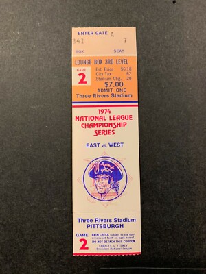 1974 NLCS GAME 2 FULL TICKET STUB PITTSBURGH PIRATES LOS ANGELES ...