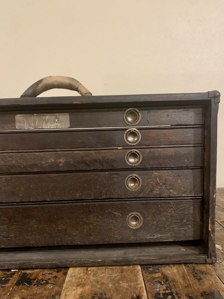 Vintage Finger Jointed Wood Machinist Tool Box Chest Of Drawers | eBay