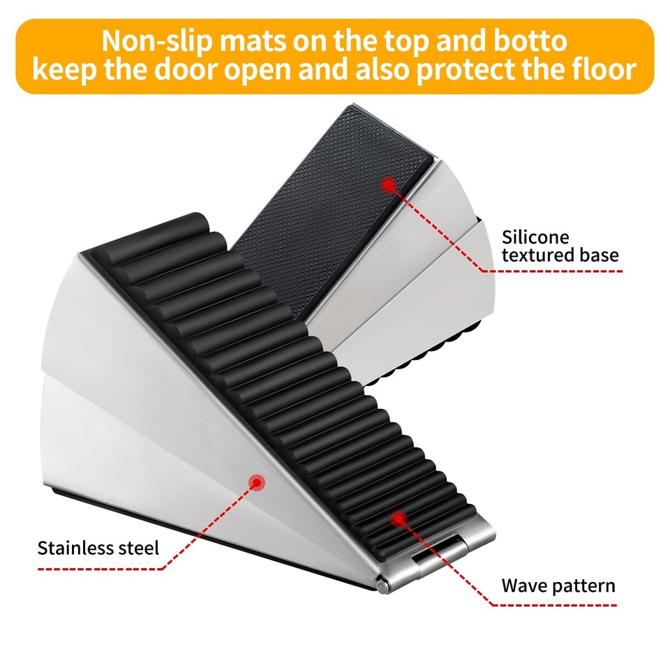 Door Stopper Spring Loaded Heavy Duty Tall Wedge Stainless Steel Silver ...
