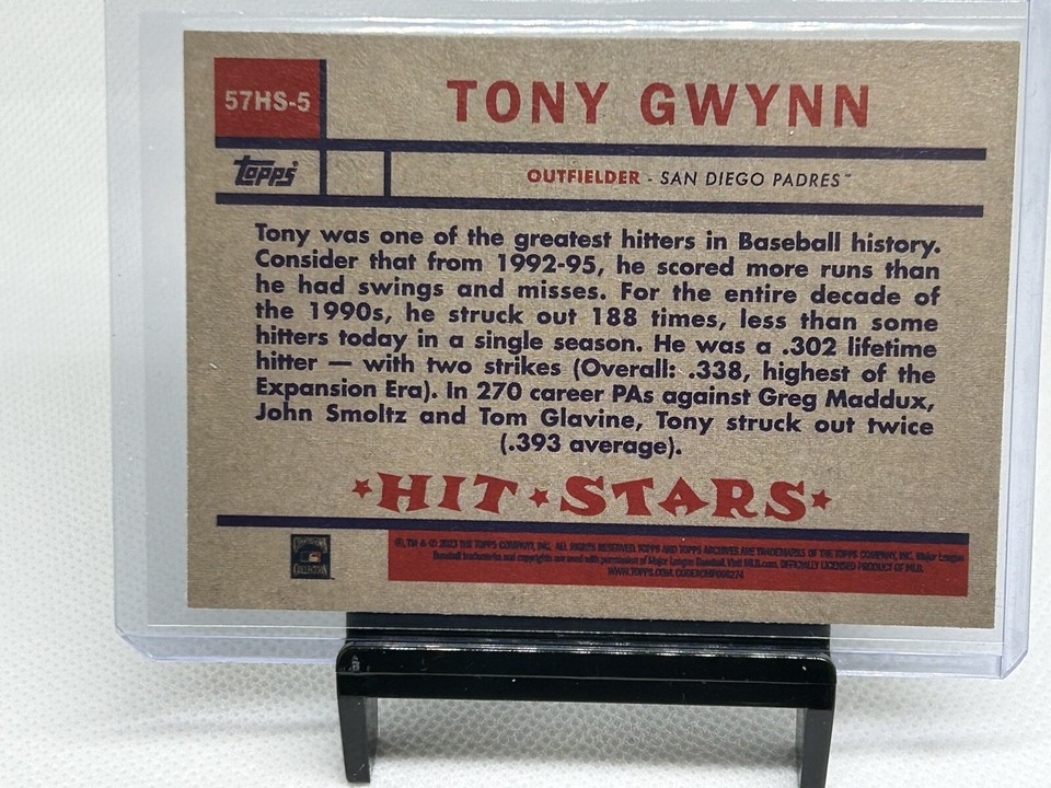2023 Topps Archives 1957 Topps Hit Stars #57HS-5 Tony Gwynn Insert Card ...