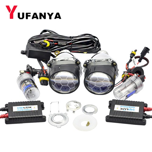 2.5‘’ Bi xenon Projector Lens Blue Honeycomb 35W HID Headlight Kits fit ...