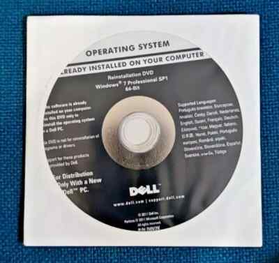 Microsoft Windows 7 Pro SP1 64-bit DVD CD Disco di installazione per PC ...