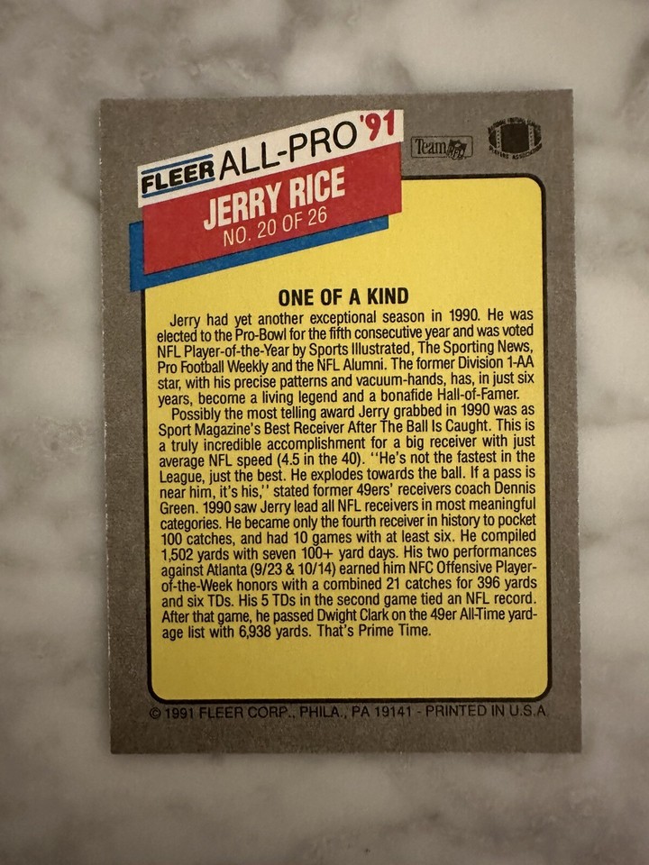 1991 Fleer All-Pros San Francisco 49ers Football Card #20 Jerry Rice | eBay