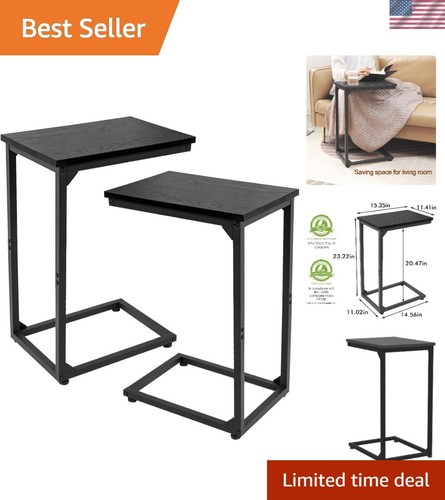 Rustic Black C-Shaped End Tables Set of 2 - Space-Saving Living Room ...