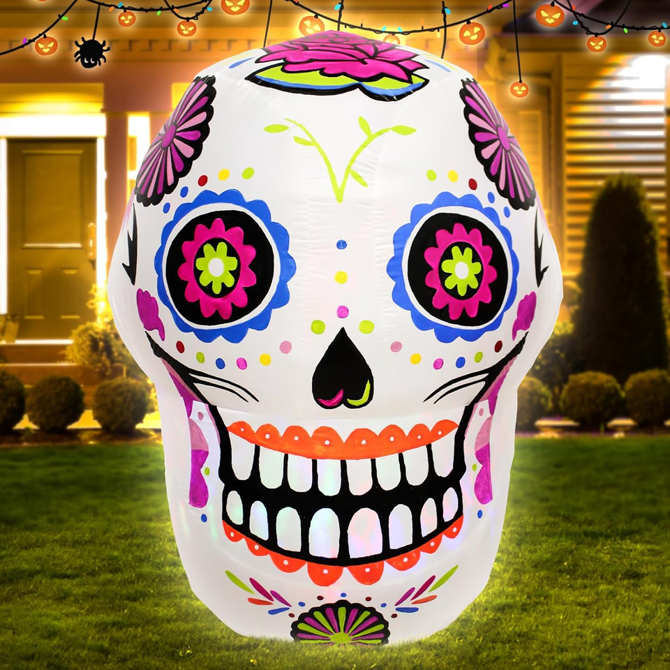 4Ft Halloween Inflatable Sugar Skulls Outdoor Decoration for Yard Blow ...