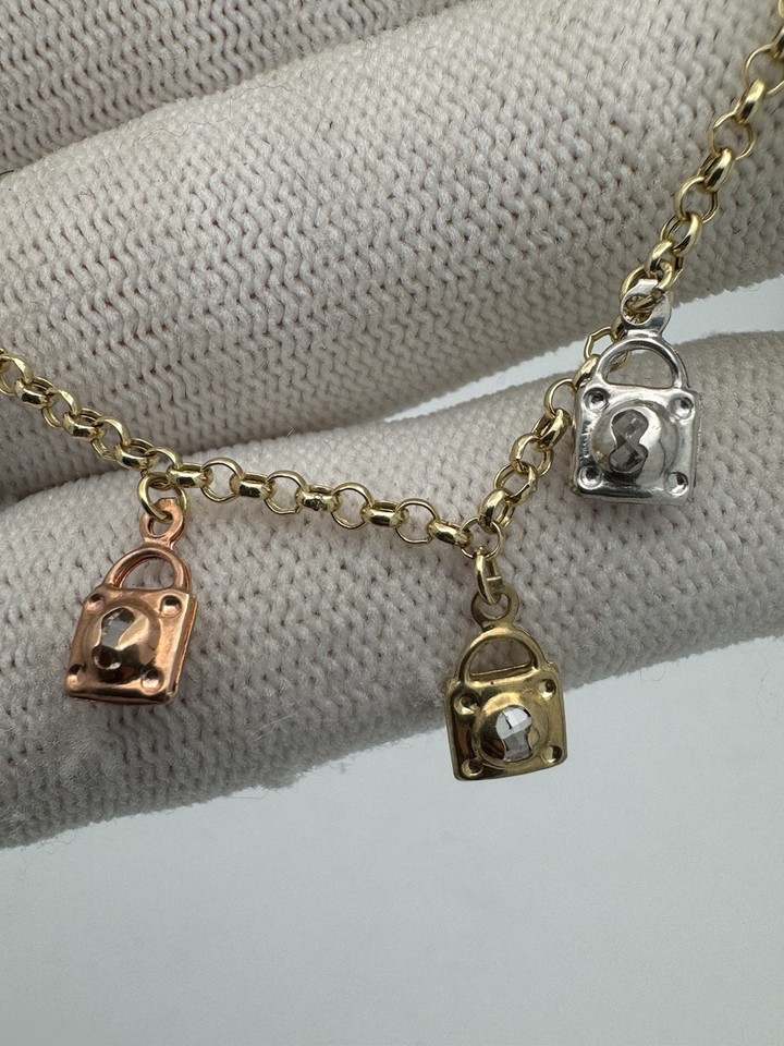NEW 14k Yellow Gold Lock Charm Bracelet 6” | eBay