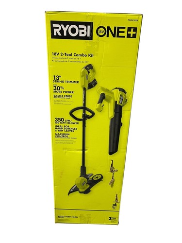 RYOBI ONE+ 18V Cordless Battery String Trimmer/Edger and Jet Fan Blower ...