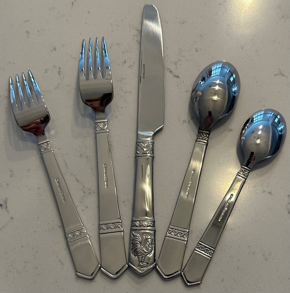 Wallace ROOSTER Stainless 18/10 Country 5 PC Place Setting Silverware ...