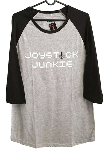 BNWT Mens Sz S Gamer Joystick Junkie Print Black Grey 3/4 Sleeve Top ...