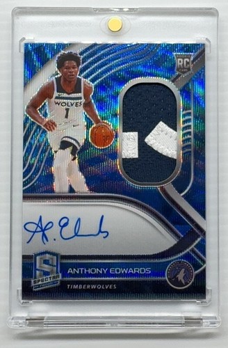 2020-21 Spectra Anthony Edwards Blue Wave Prizm Rookie Patch Auto RPA ...