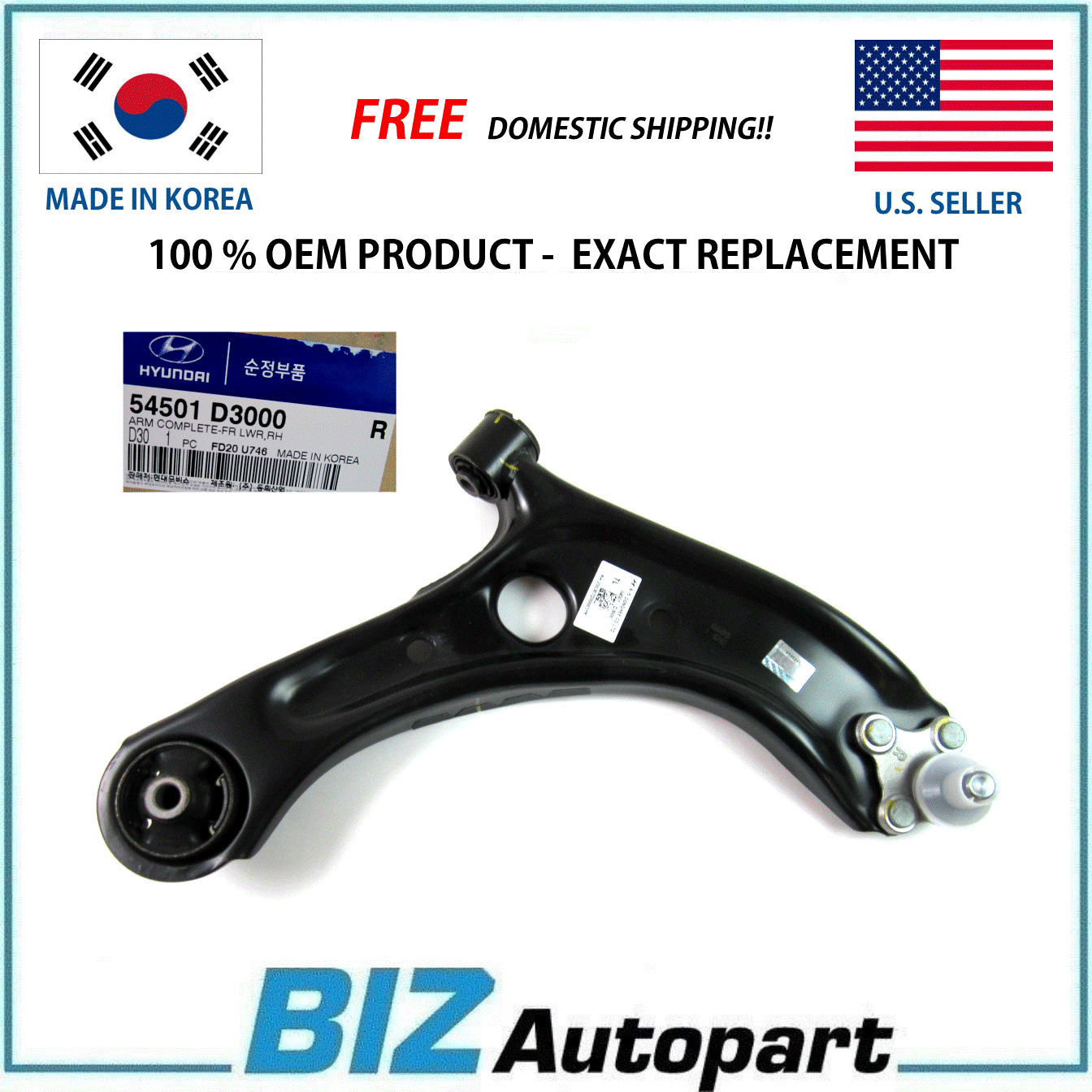 GENUINE FRT-LWR-RH CONTROL ARM FOR 16-21 TUCSON 17-19 SPORTAGE 54501 ...