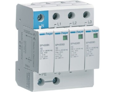 Hager SURGE PROTECTION DIVERTER HAGSPN408D 4-Poles 8kA Pluggable ...
