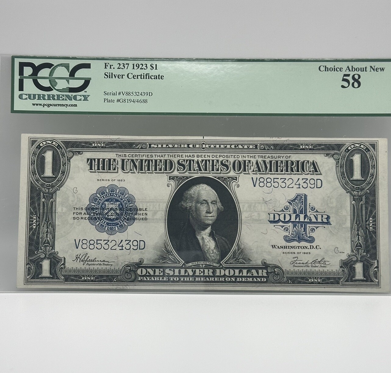 $1.00-1923 -LARGE SILVER CERTIFICATE-BLUE SEAL ATTRACTIVE BRIGHT-PCGS ...