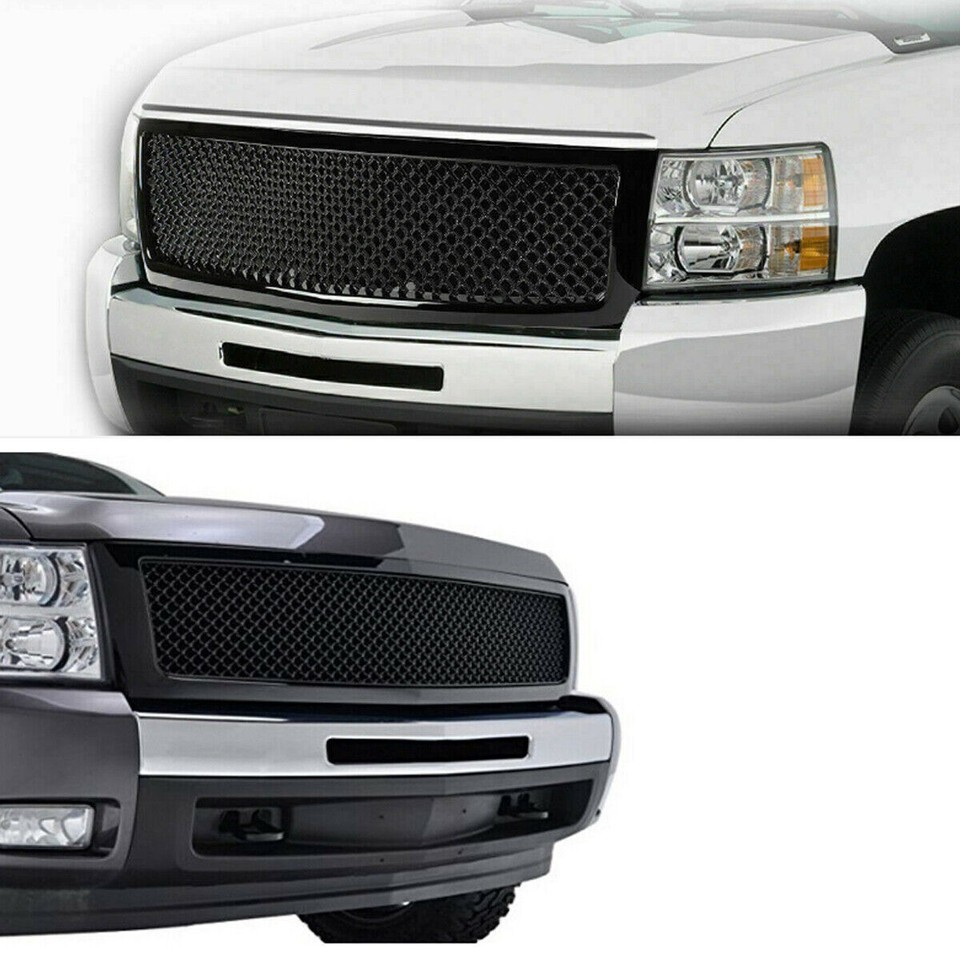 For 2007-2013 Chevrolet Silverado 1500 Gloss Black Front Hood Mesh ...
