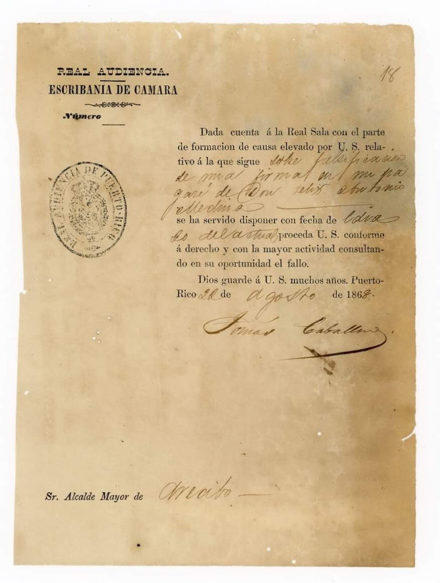 ANTIQUE SPANISH COLONIAL DOCUMENT / REAL AUDIENCIA / ARECBO PUERTO RICO ...