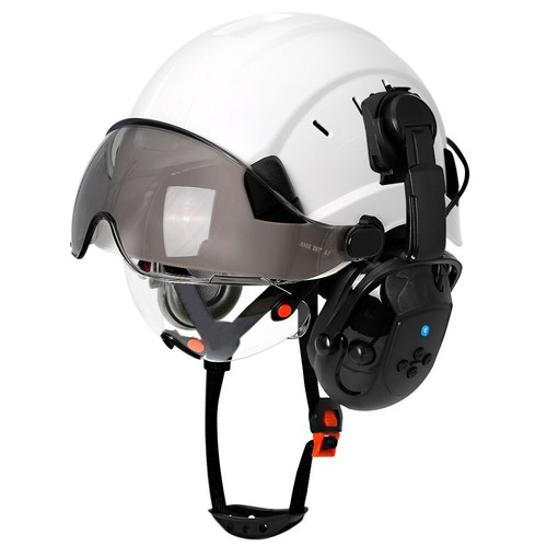 Construction Safety Helmet W/ Bluetooth Earmuffs ANSI Hard Hat Head ...
