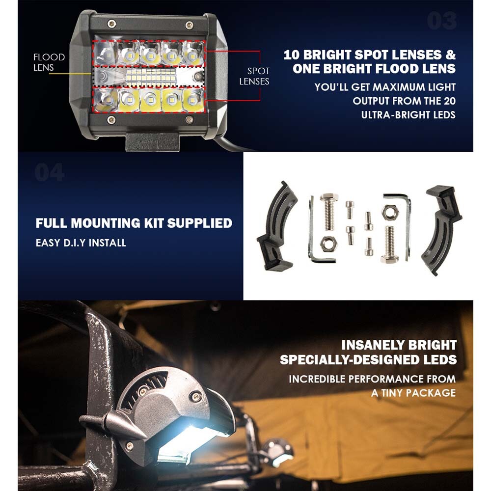 Adventure Kings 4" LED Light Bar (Pair) Insanely Bright Combination ...
