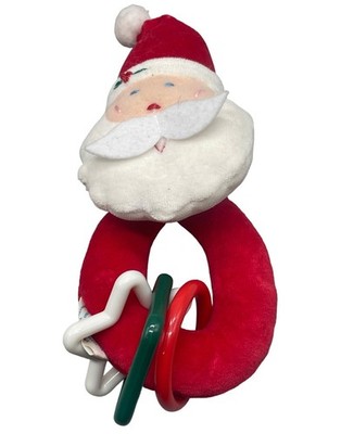 Christmas Santa plush rattle baby toy acrylic soft red white 8