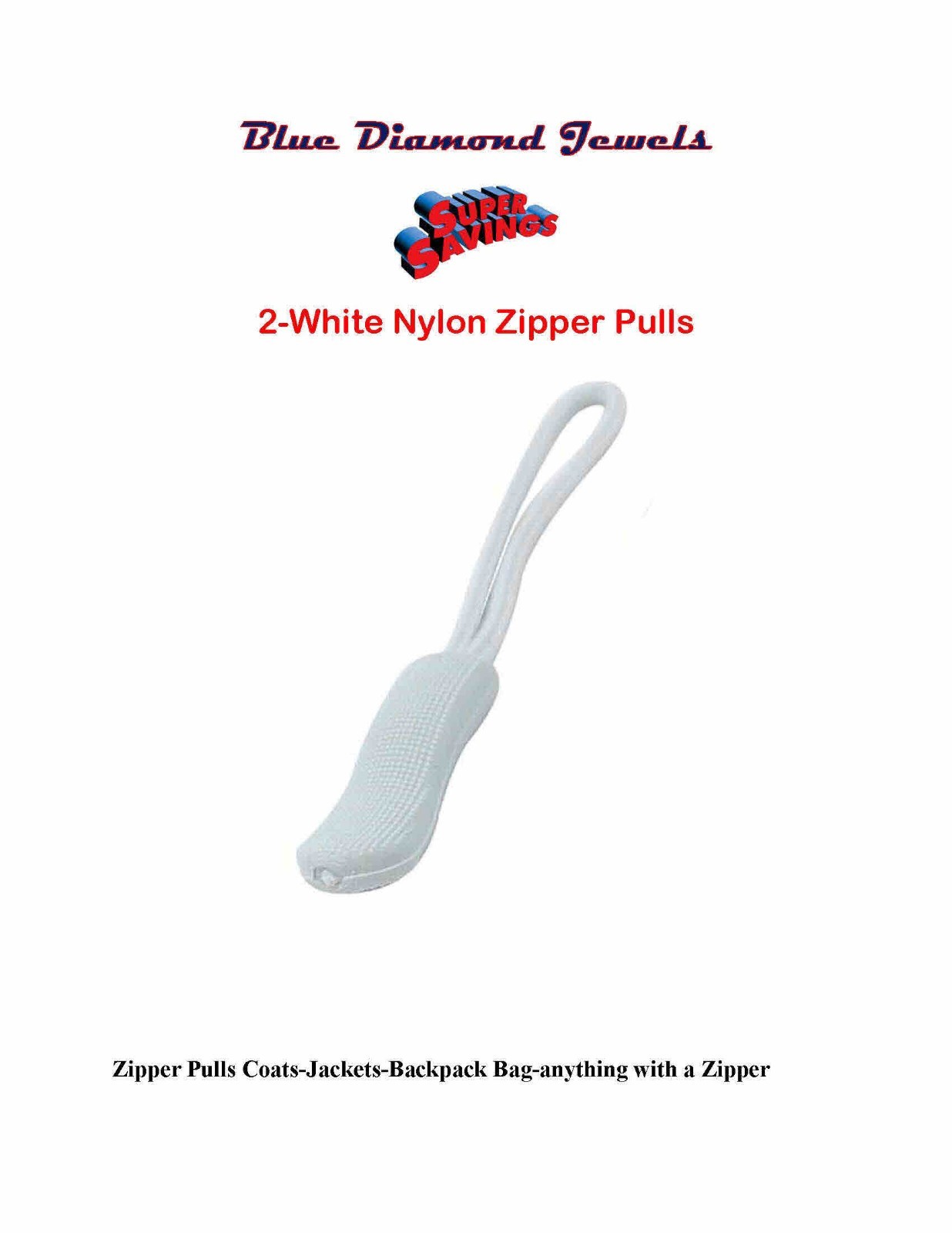 2 pcs-White Zipper-Pulls-Cord-Nylon-Jackets-Backpacks USA SELLER FAST ...